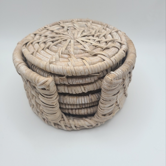 Unlisted | Accents | Wicker Ratton Wooden Coaster 6pc Set | Poshmark